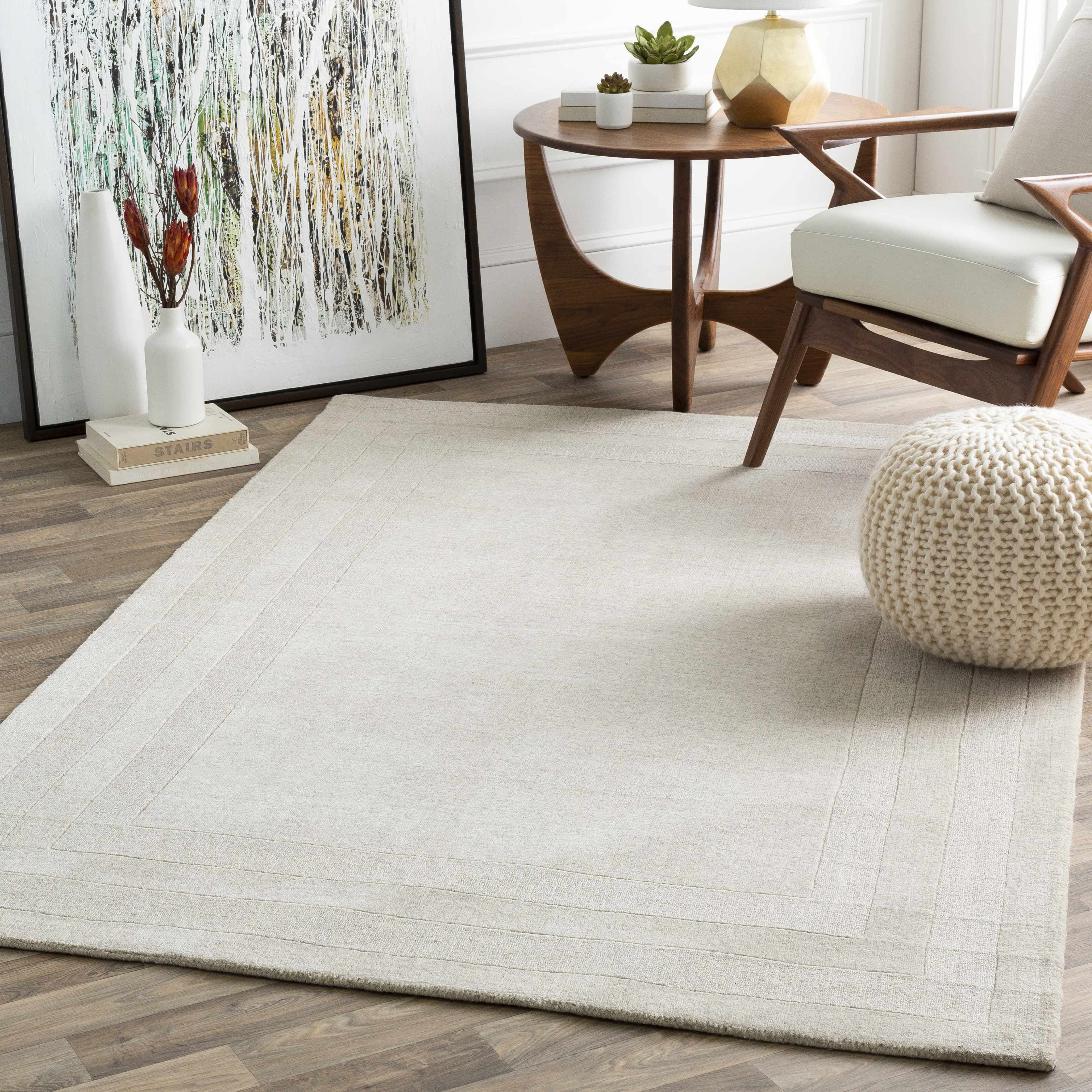 Hauteloom Ferrum Wool Living Room, Bedroom Area Rug - Solid & Border ...