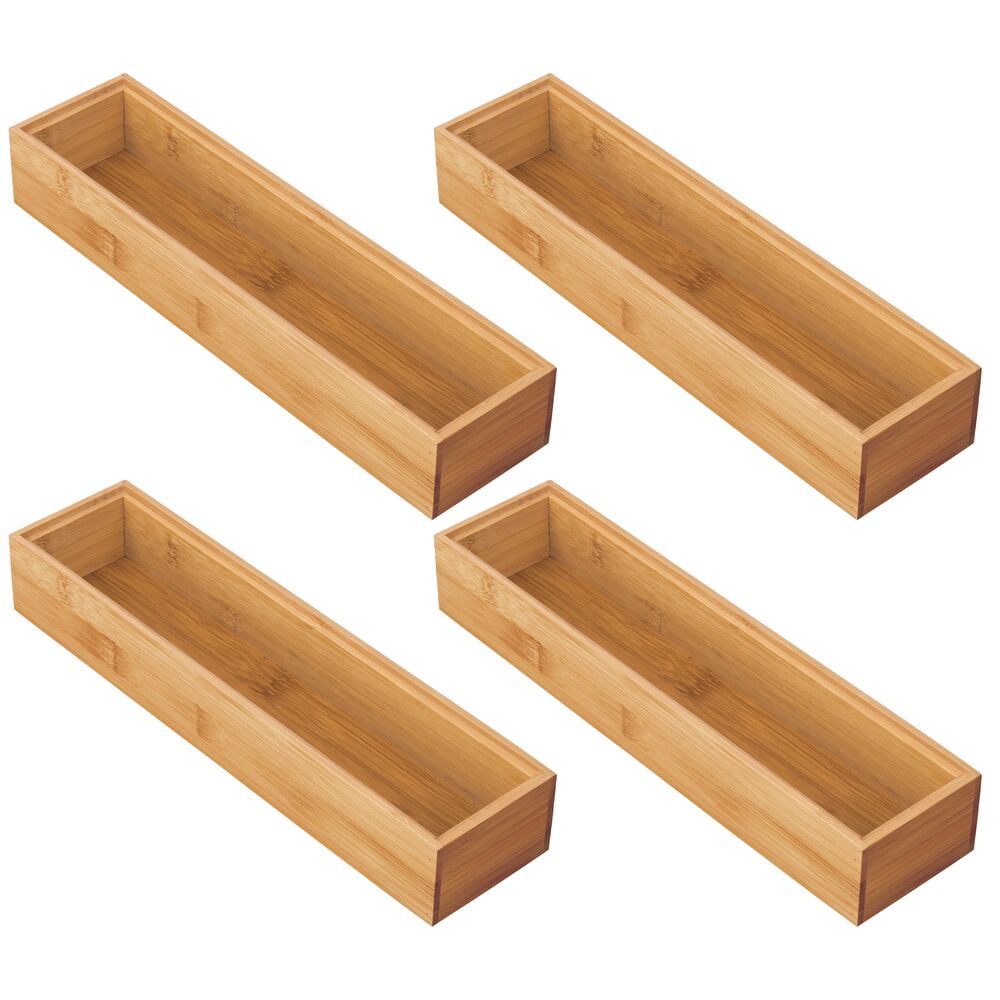 Mdesign Bamboo Stackable Kitchen Drawer Organizer Tray 4 Pack