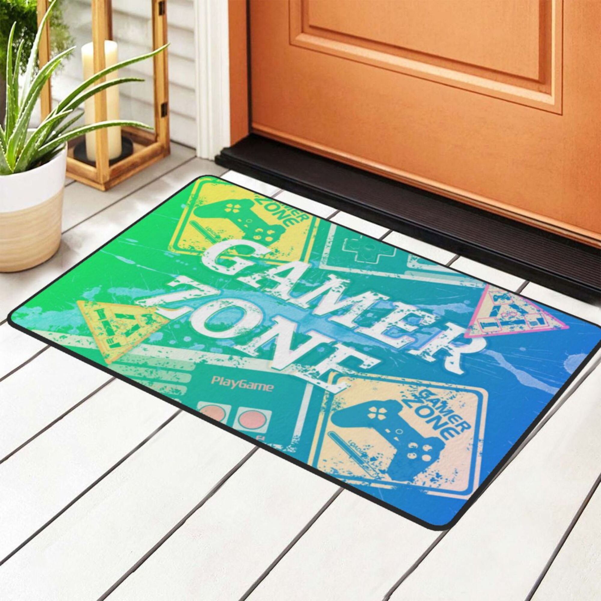 Rainbow Graffiti Gamer Zone Rugs Doormat, Non-Slip Machine Washable ...