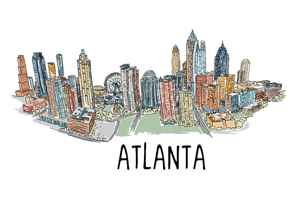 Atlanta, Georgia, Line Drawing (12x18 Wall Art Poster, Room Decor ...