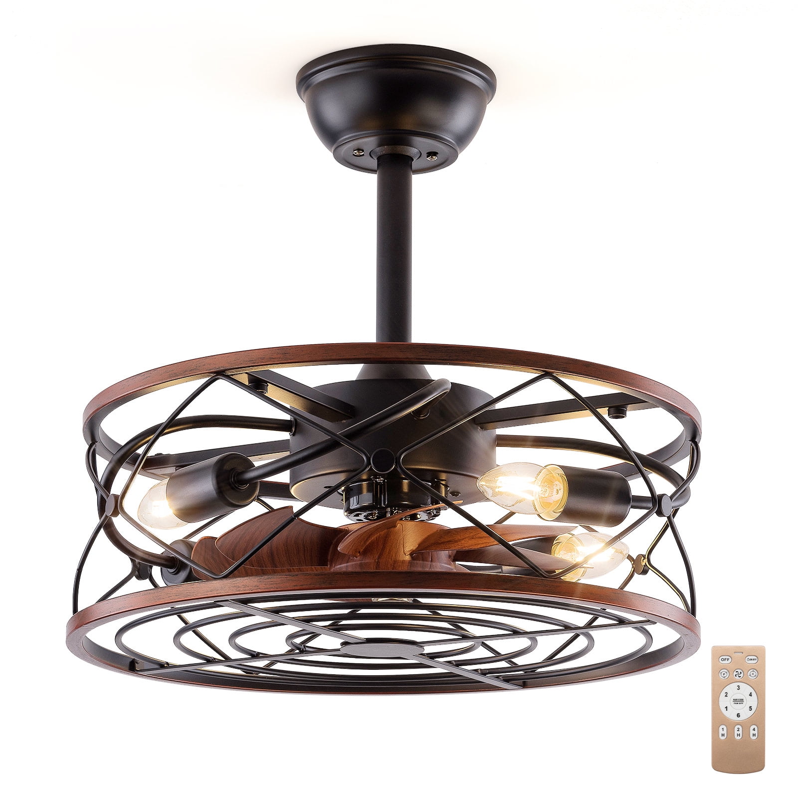 JahyShow Low Profile Caged Ceiling Fan with Lights Remote Control ...