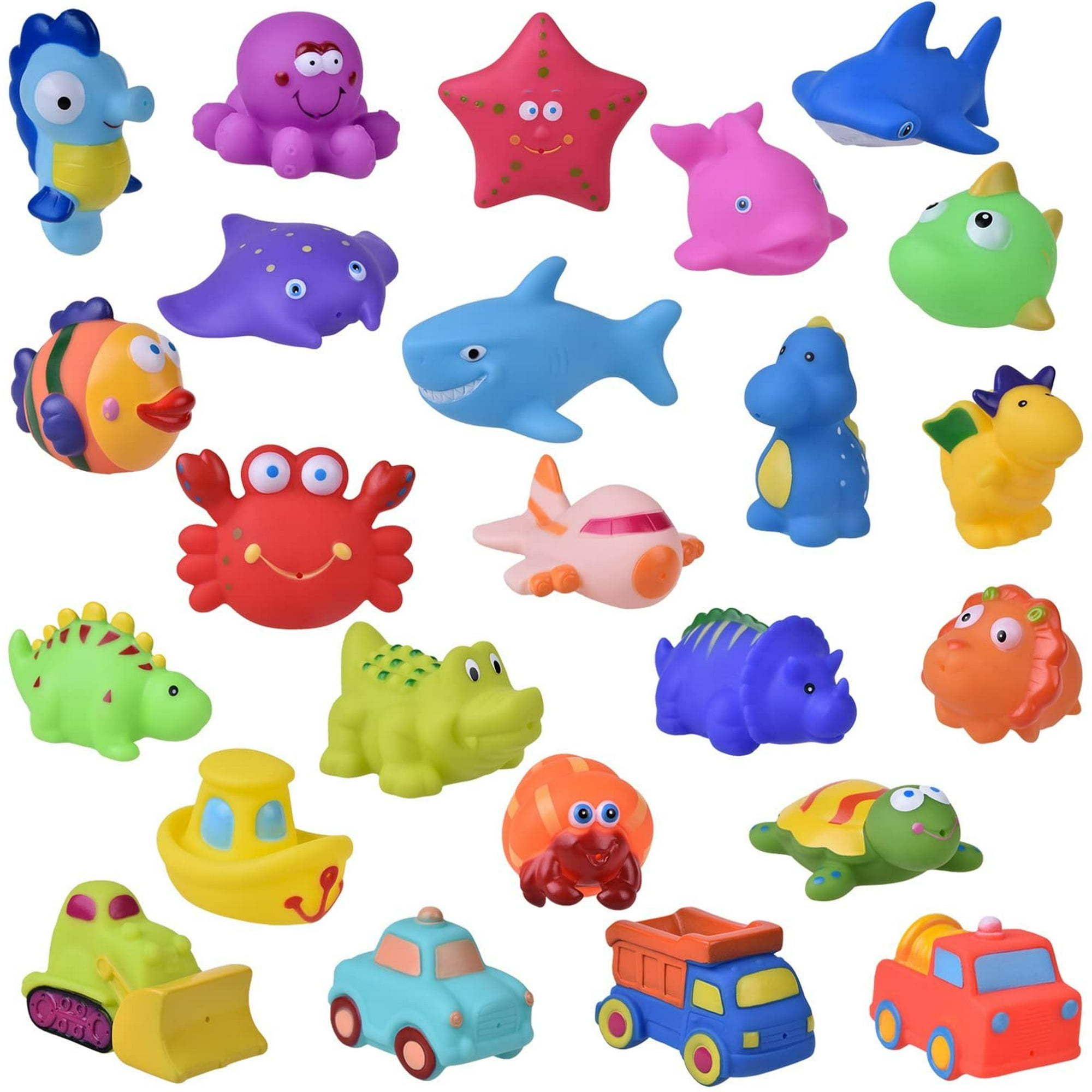 HHHC 24 PCs Bath Toys for Toddlers Sea Animals Squirter Toys Kids Car Squirter Toys Boys Bath Toy Organizer Included Kids Party Favors Stocking Stuffer Walmart