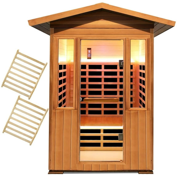LifePro 2-Person Indoor Infrared Sauna with Hemlock Wood, Chromotherapy ...