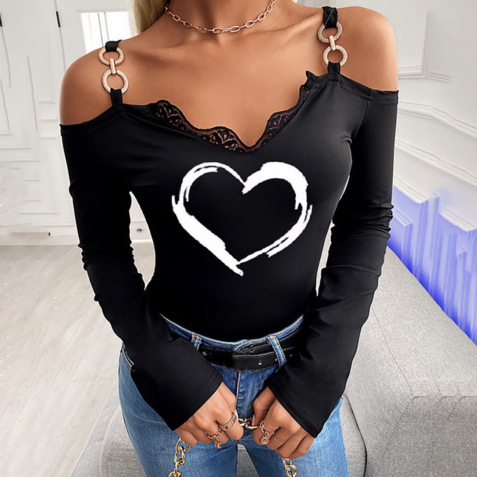 Click here for Meichang Womens Sexy Cold Shoulder Tops Slim Fit L... prices