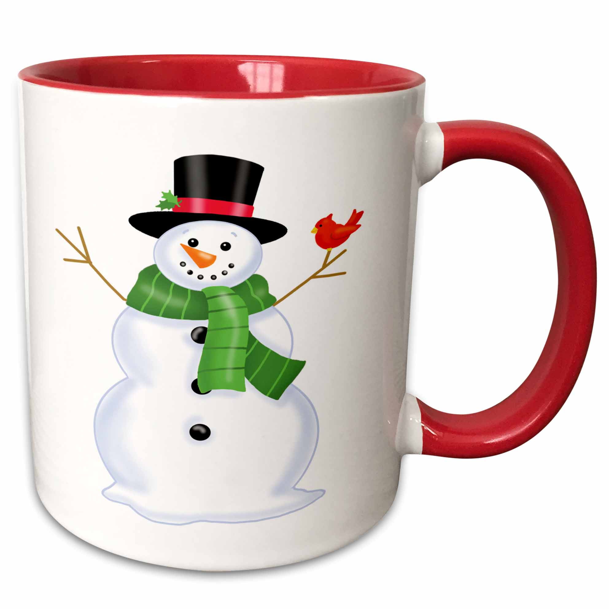 3drose Cute Christmas Snowman With A Scarf And A Bird Two Tone Red