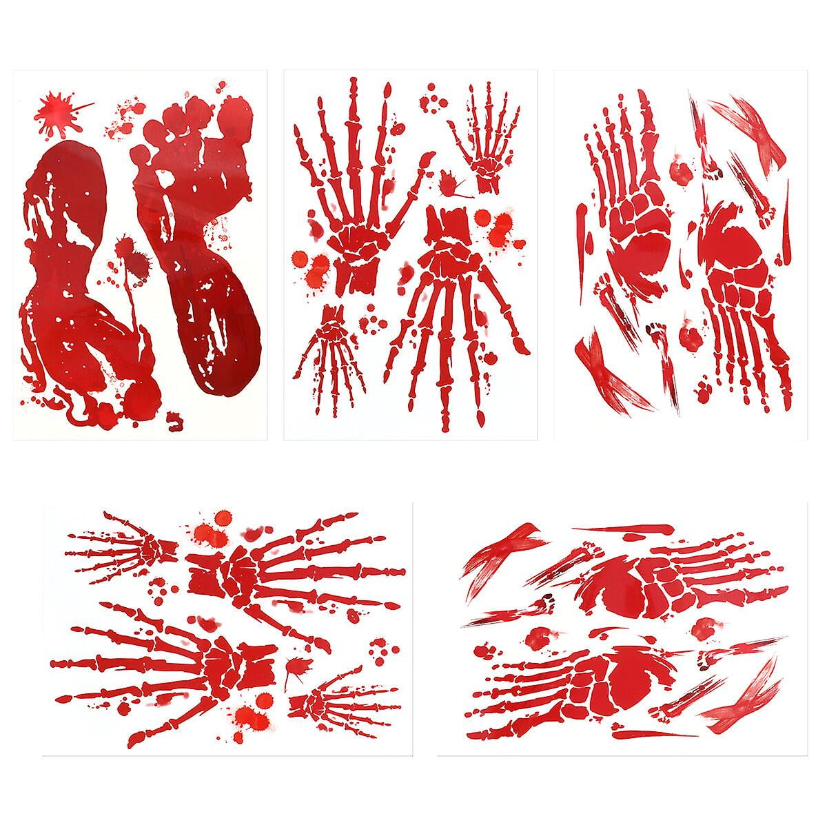 5 Sheets Horror Footprints Floor Clings Halloween Bloody Handprint ...