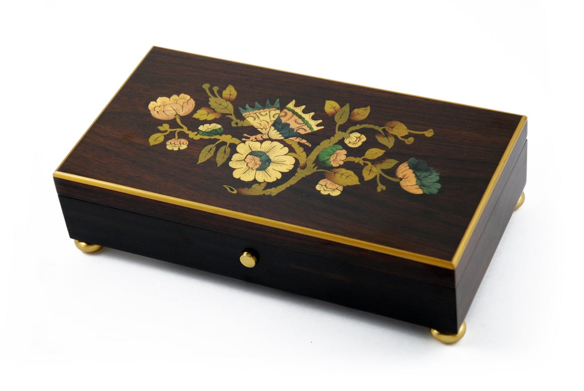 Handcrafted 50 Note Music Box with Butterfly and Floral Inlay with Gold ...