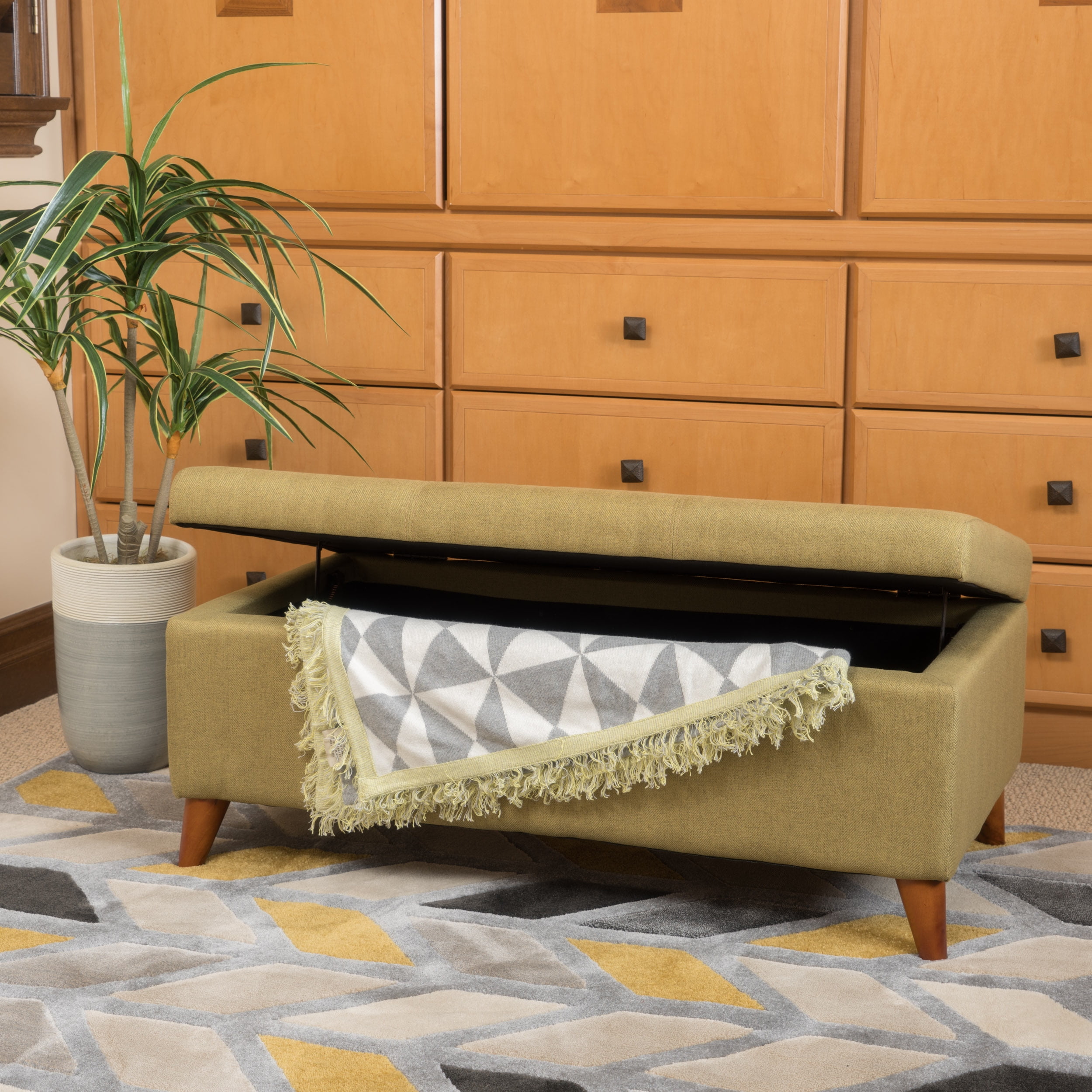 Noble House Henderson Green Fabric Storage Ottoman - Walmart.com