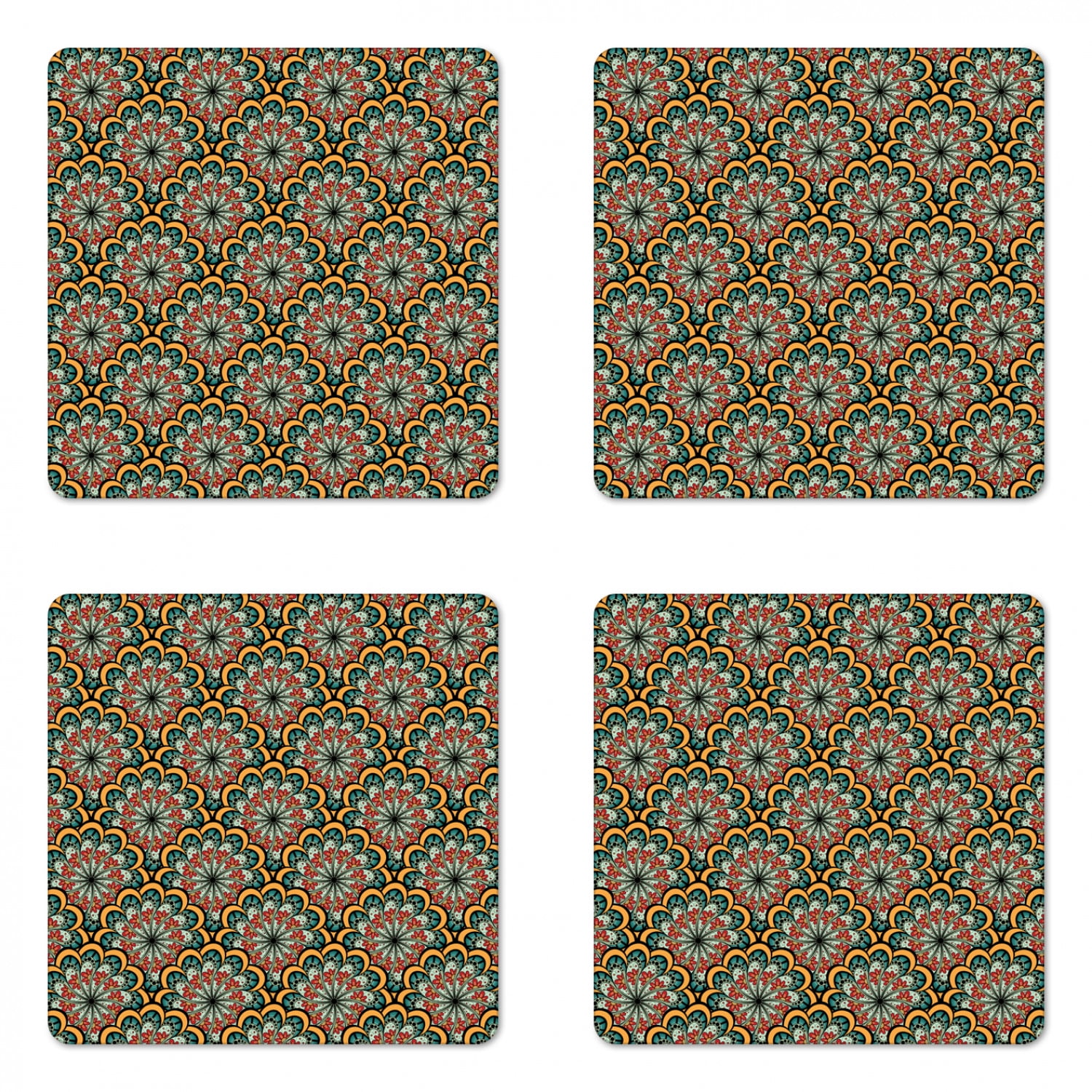 Paisley Coaster Set of 4, Design Flourishing Wavy Flowers Like Moroccan ...
