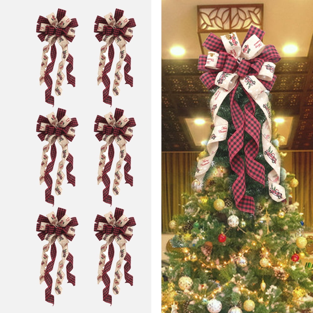 6 Piece Christmas Tree Topper, Christmas Tree Topper Bow Ornament ...