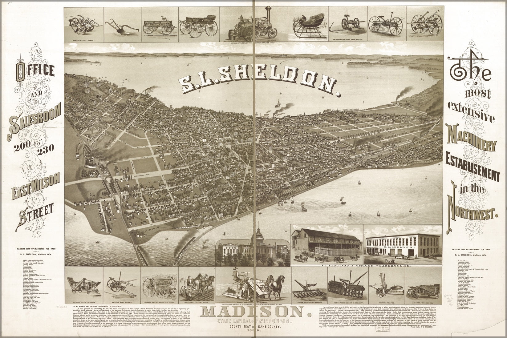 24"x36" Gallery Poster, map of Madison, Wisconsin 1885 p1 - Walmart.com