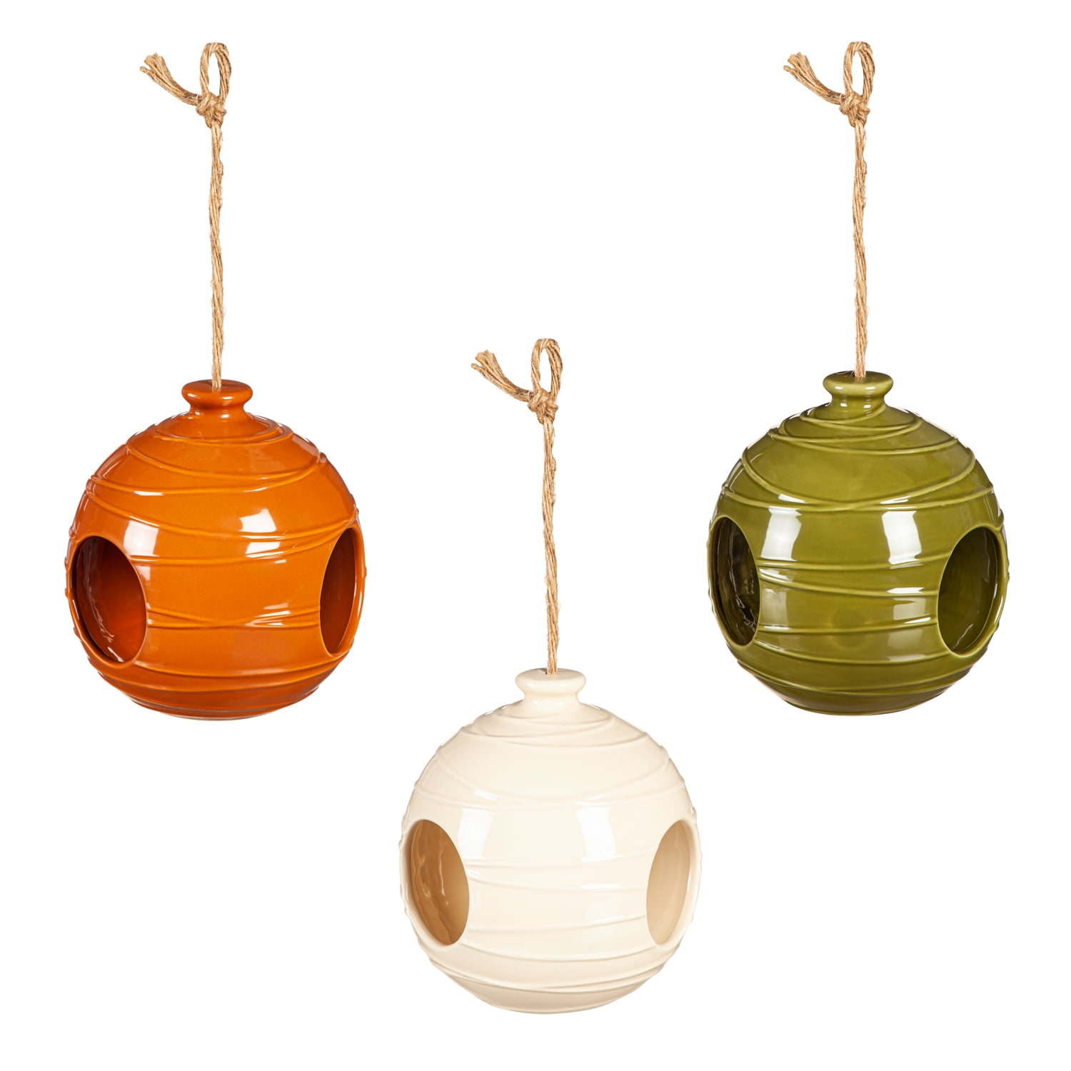 Decorative Outdoor Ceramic Orb Bird Feeder, Round Garden Decor, 3 Asst ...