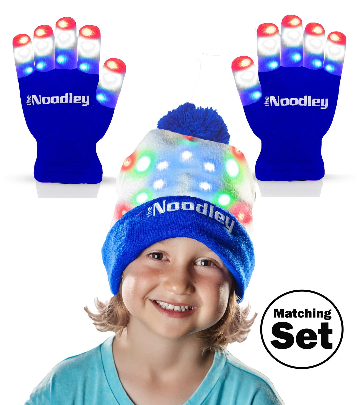 The Noodley Flashing LED Light Gloves and Beanie Hat Set for Kids and ...