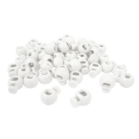 White 8mm x 6mm Single Hole Round Head Spring Cord Locks Toggles 50 Pcs ...