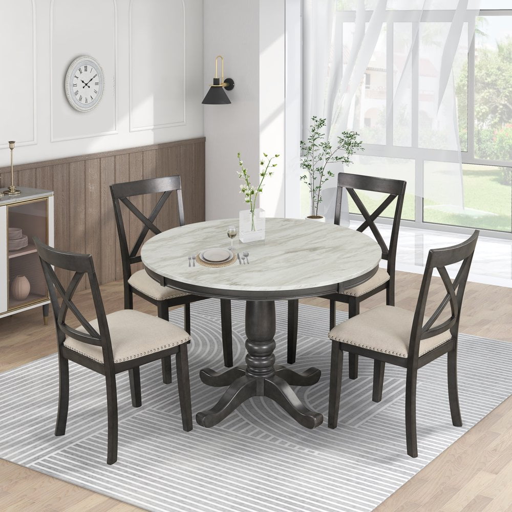 Hassch 5-Piece Round Dining Set with 1 Dining Table and 4 Chairs, 41 ...