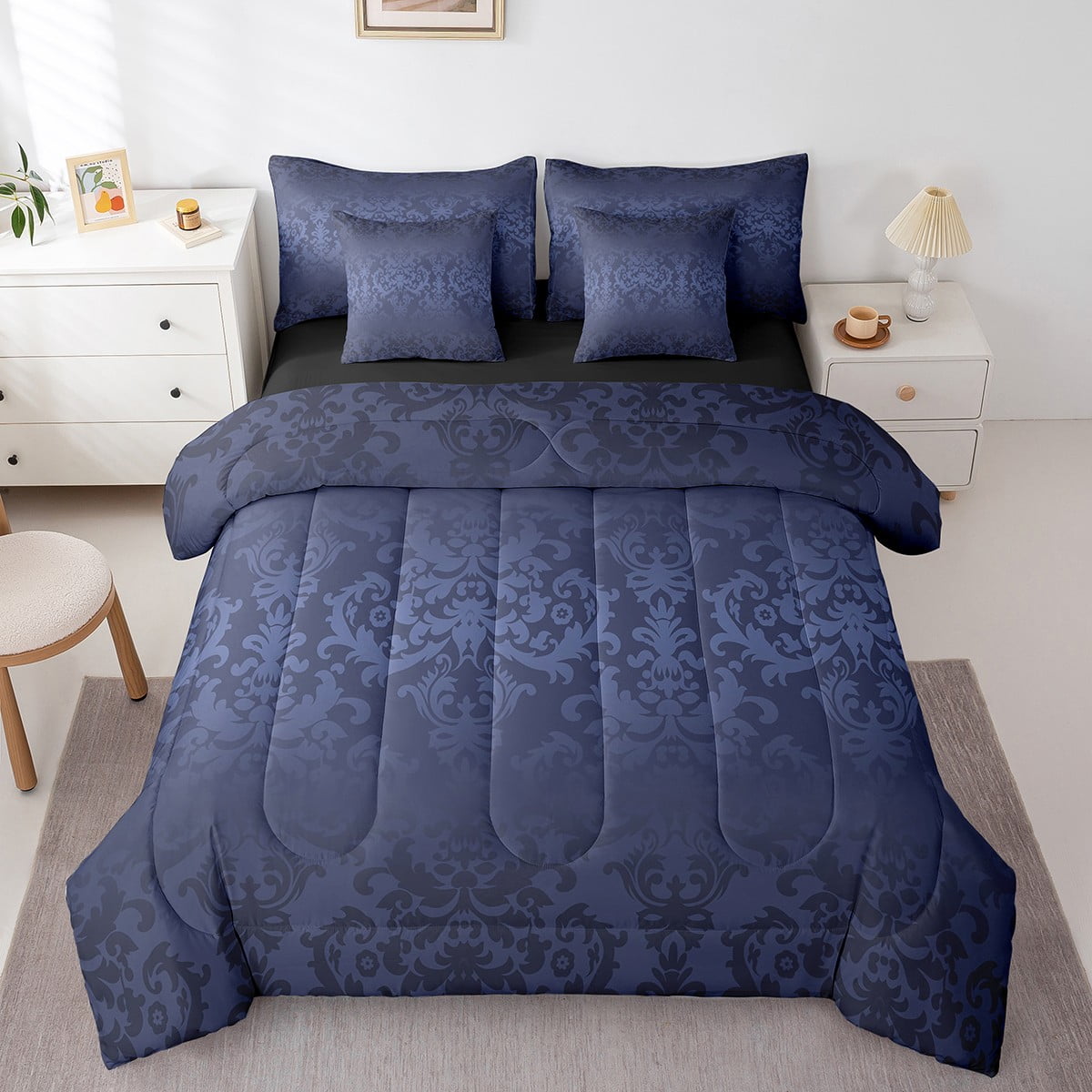 Click here for Yst Adults Navy Damask Bed In A Bag 7 Piece Full A... prices