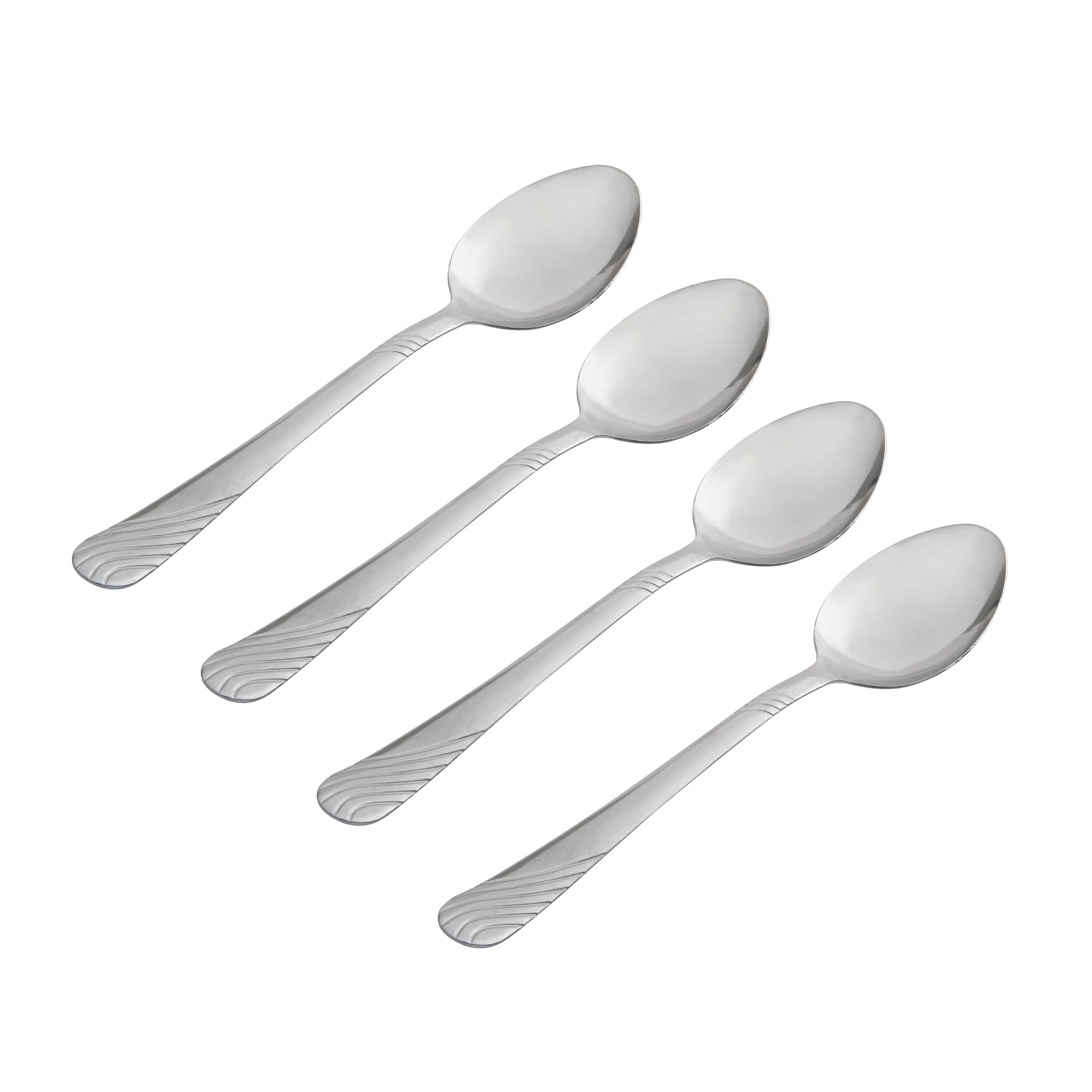 Mainstays 4-Piece Swirl Stainless Steel Dinner Spoon Set, Silver ...