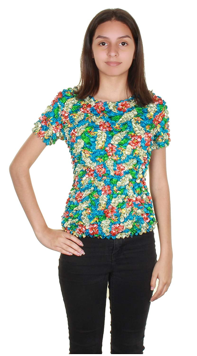 Short Sleeve Popcorn Top Magic Bubble Blouse Expanding Shirt (Short ...