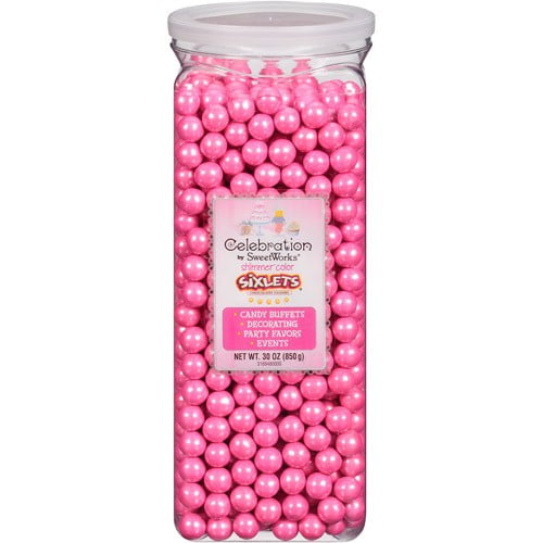 Sweetworks Celebrations Shimmer Bright Pink Candy Sixlets Jar, 30 Oz ...