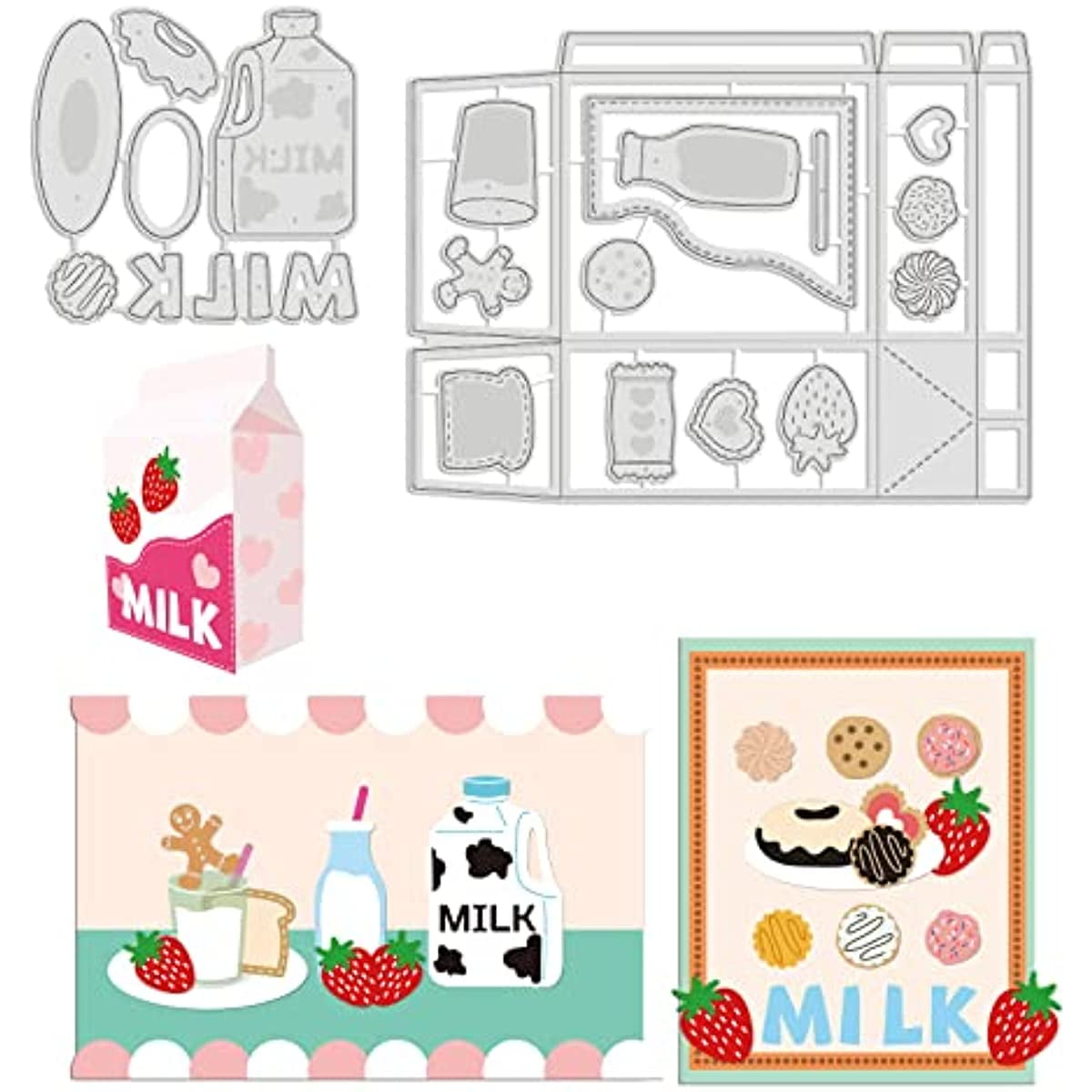 3D Milk Box Die Cuts Barrel Milk and Strawberry Embossing Template ...