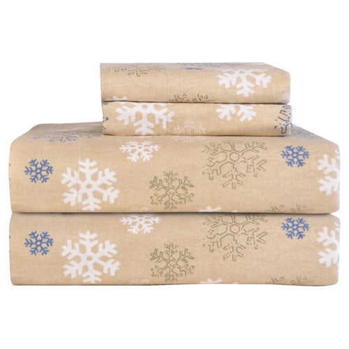 Pointehaven Heavy Weight Snowflake Printed Flannel Sheet Set - Walmart.com