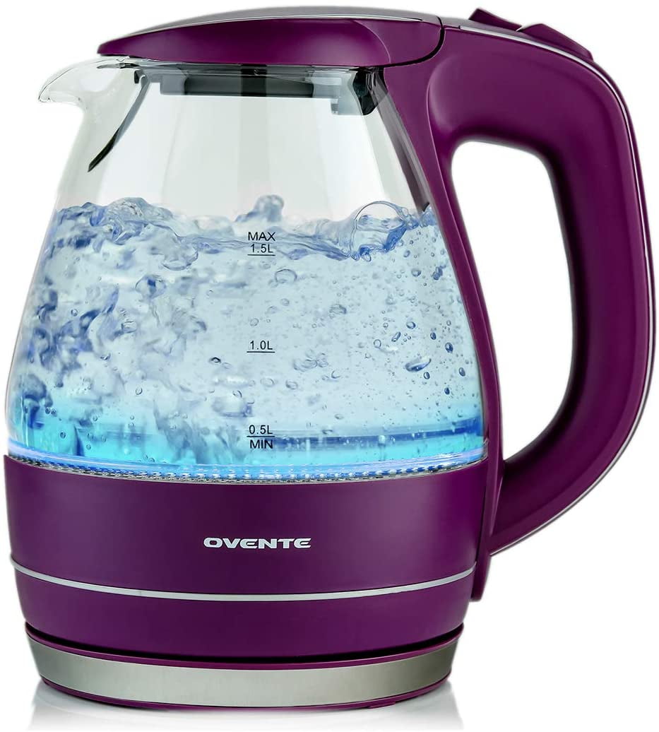Ovente Electric Hot Water Portable Glass Kettle with Filter 1.5 Liter ...