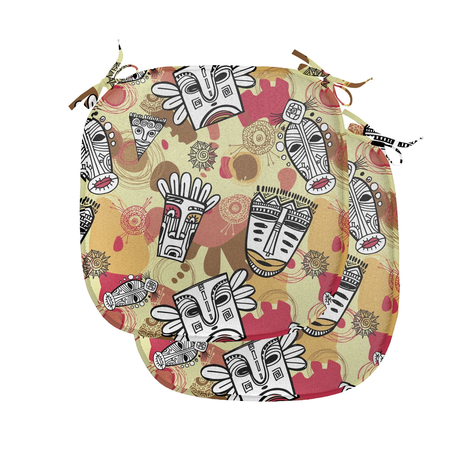 Prehistoric Chair Seating Cushion Set of 2, Cartoon Aboriginal Feathers ...