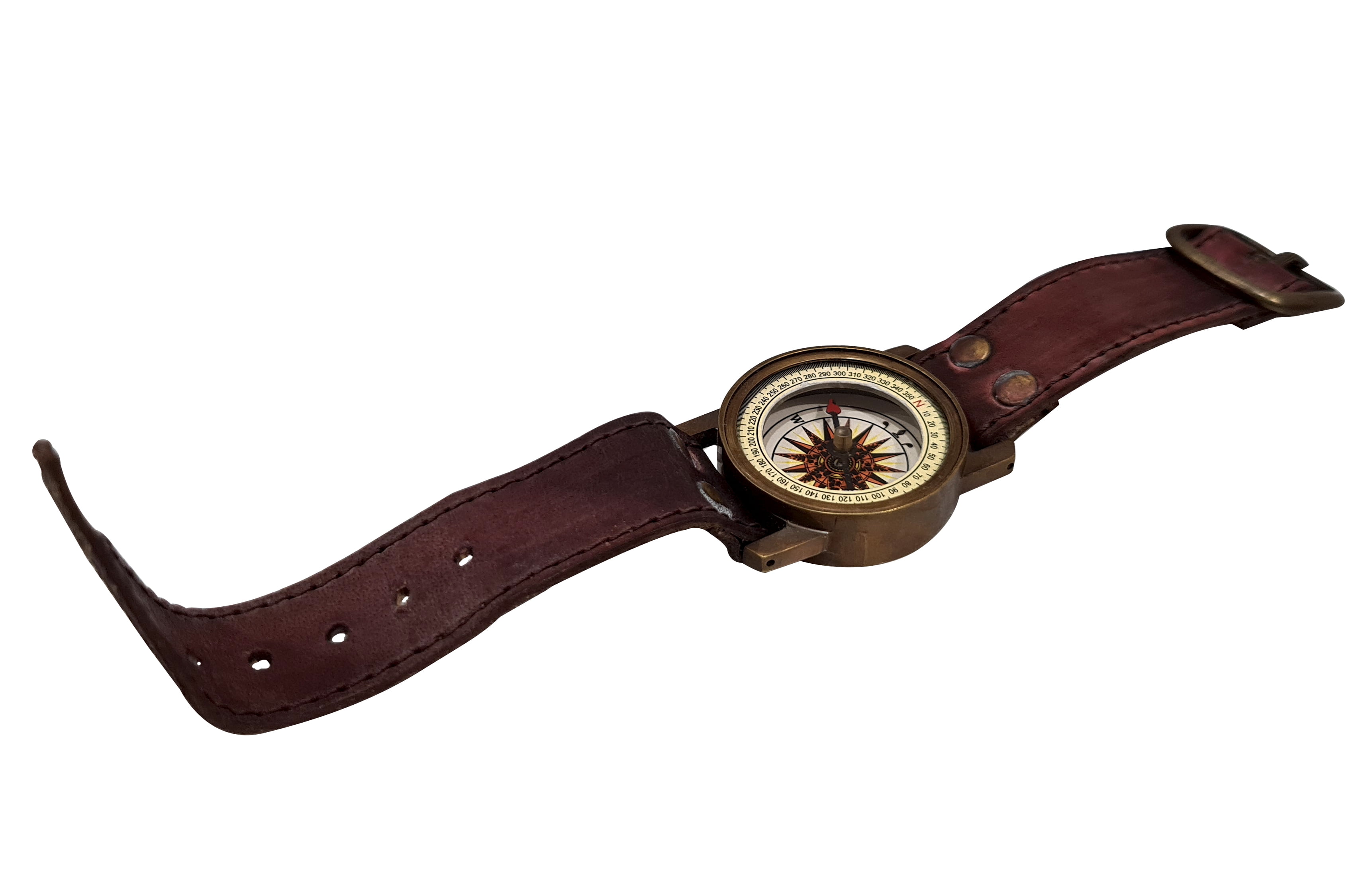 Vintage-Style Steampunk Sundial Wrist Watch with Leather Strap & Brass ...