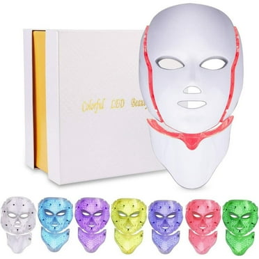 SUWU Blue Red Light Therapy Mask for Face with 7 LED Colors, Collagen ...