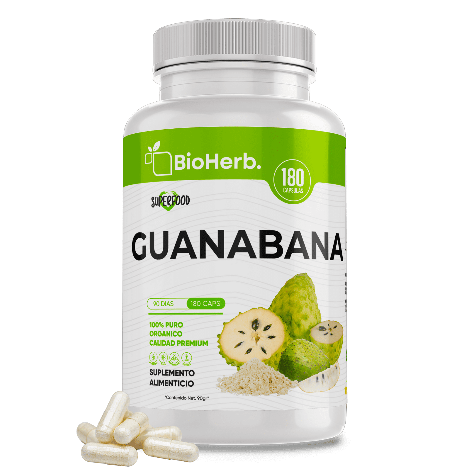 Extracto de Guanábana 100% Puro BioHerb 180 Cápsulas 500mg Organico ...
