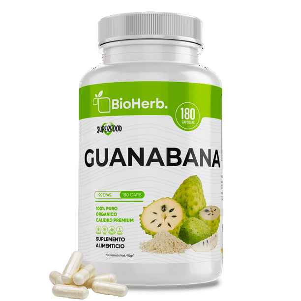 Extracto de Guanábana 100% Puro BioHerb 180 Cápsulas 500mg Organico Natural Para 90 Días ...