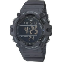 Casio Dual Time Men's Wide Face Black Digital Watch with Grey Resin ...