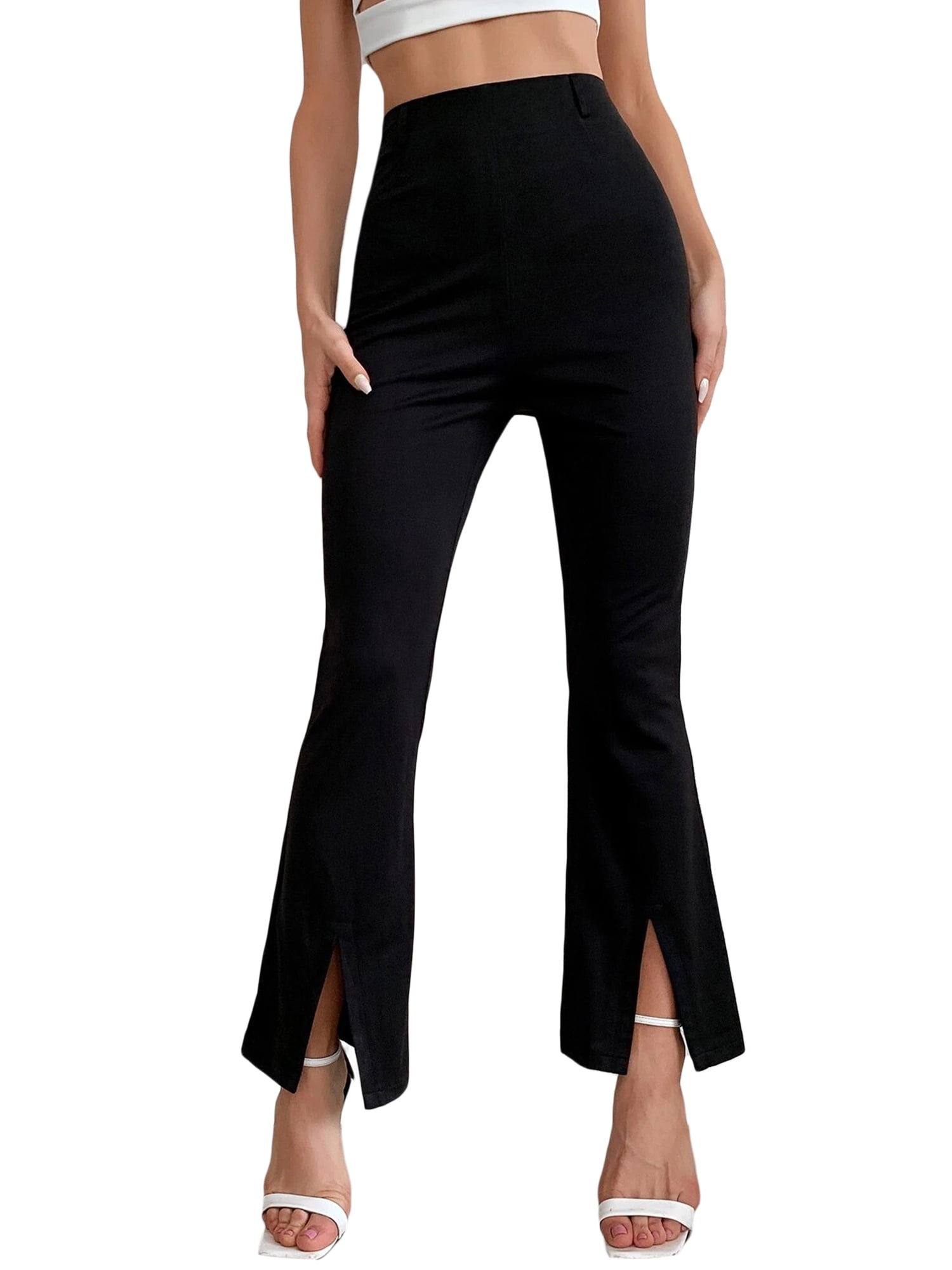 Seyurigaoka Women Wide-leg Pants Solid Color High-waisted Slim Front ...