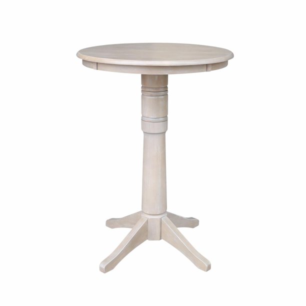 30" x 30" Solid Wood Round Pedestal Dining Table in Washed Gray Taupe ...
