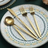 ReaNea Fancy 40-Piece Gold Silverware Set, Heavy-Duty Stainless Steel Flatware, Titanium Plating ...