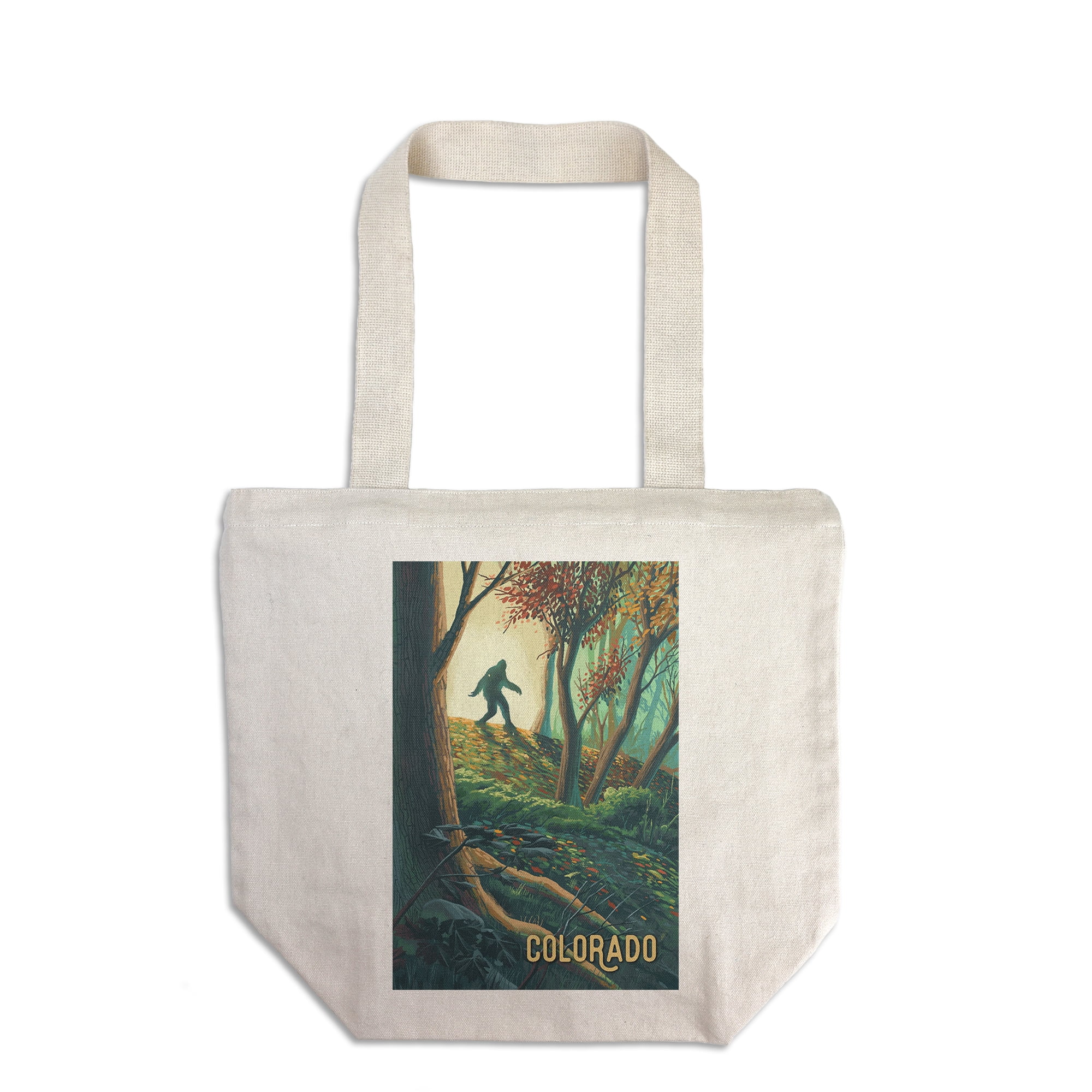 Colorado, Wanderer, Bigfoot in Forest (100% Cotton Canvas Reusable Tote ...