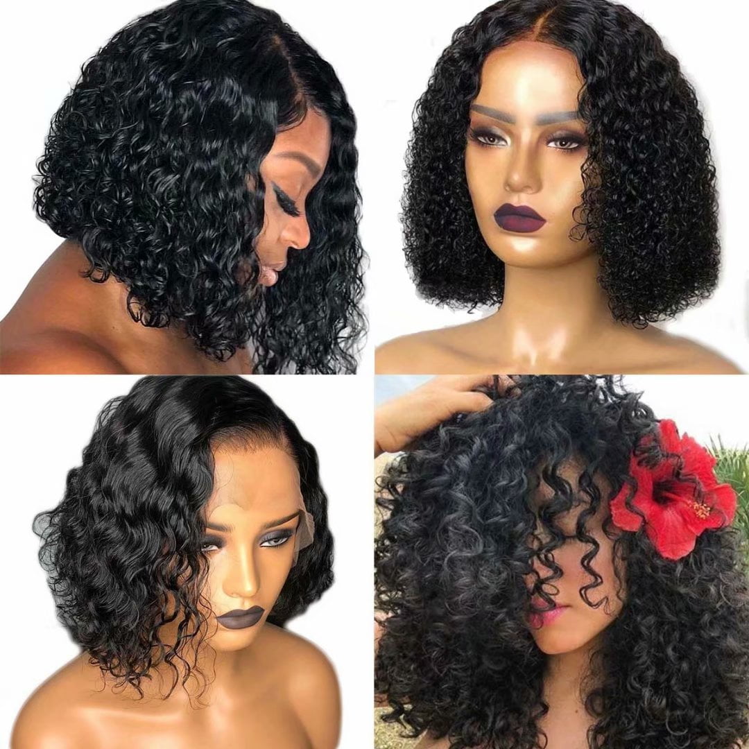 SEGO Natural Black Human Hair Wigs Short Bob Hair Wigs Wave Curly ...