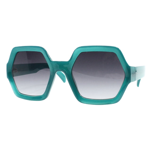 Hexagon Shape Sunglasses Unisex Oversized Beveled Frame UV 400 Teal ...