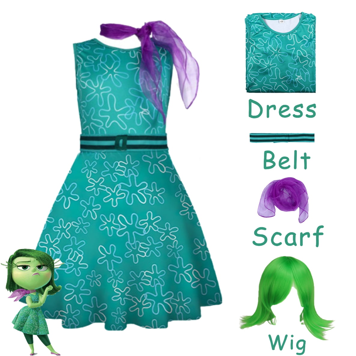 Disfraz de cosplay de la película Inside Out 2 Disgust para niñas ...