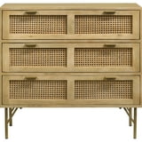 Zamora 3-Drawer Vintage Storage Accent Cabinet in Natural/Antique Brass ...