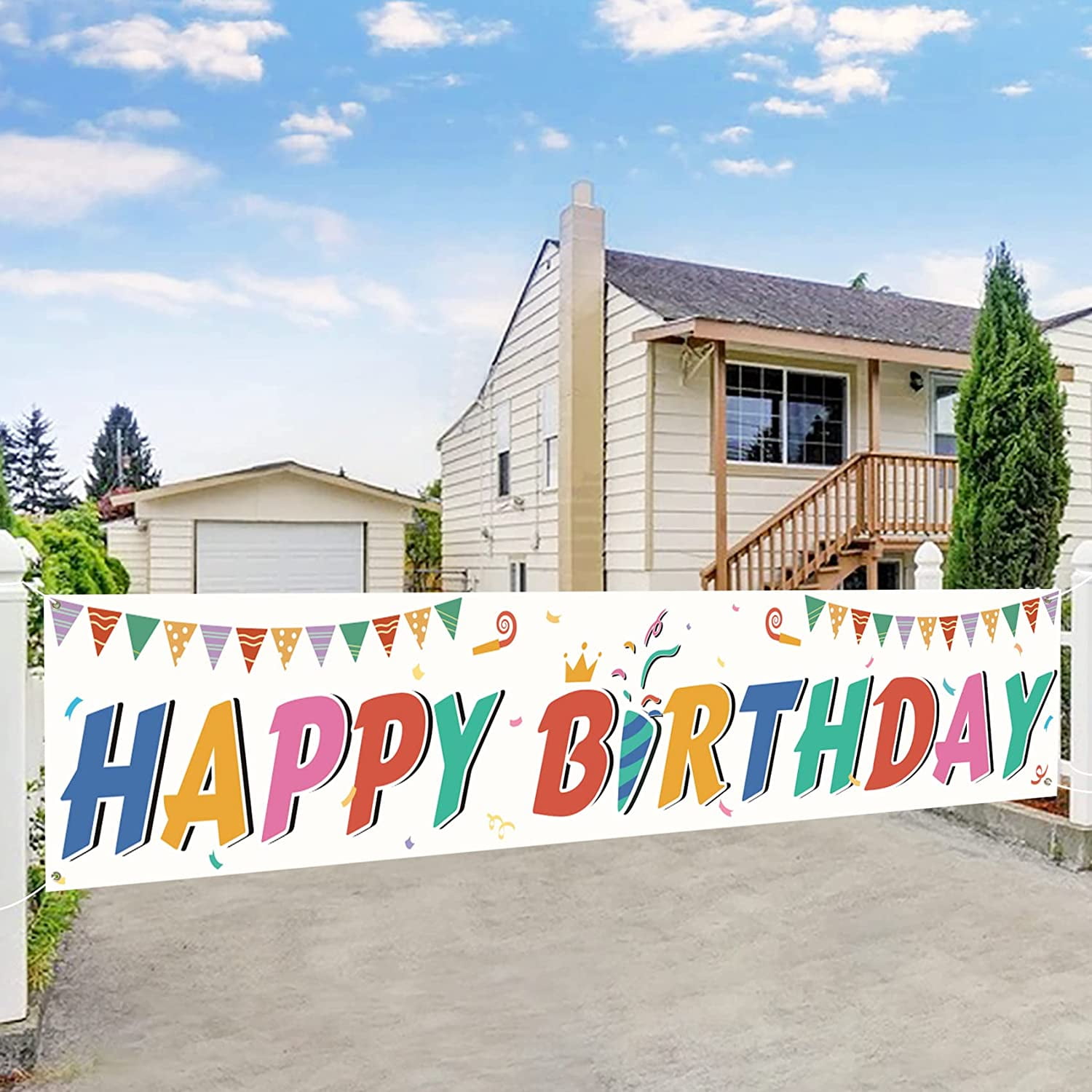 118" x 19.7"Large Happy Birthday Decoration Banner Colorful Outdoor ...