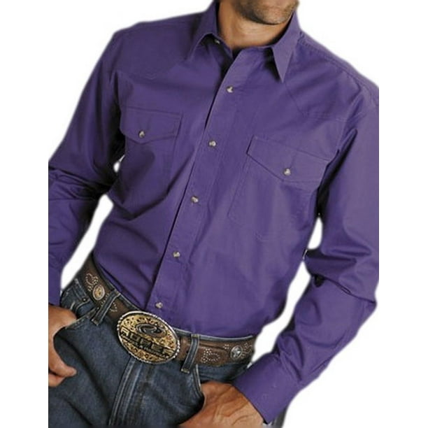 Roper - Roper Western Shirt Mens L/S Solid Snap Tall Grape 03-001-0765 ...