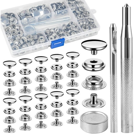 75 Sets Snap Fastener Kit Stainless Steel Press Stud Cap Button Metal ...