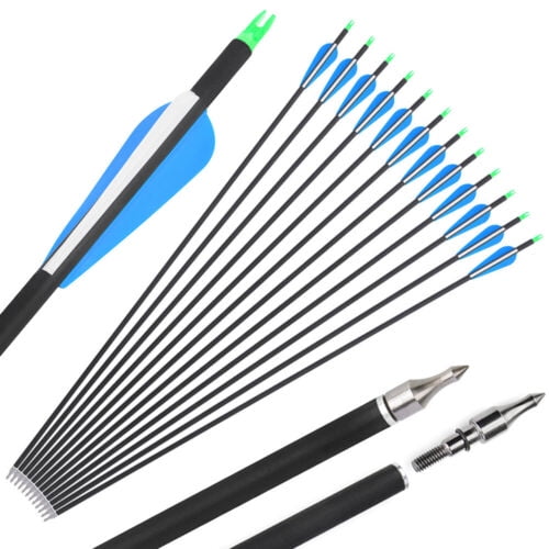 AME 12pcs 30" Archery Carbon Arrows SP500 ID6.2mm Compound Recurve Bow ...