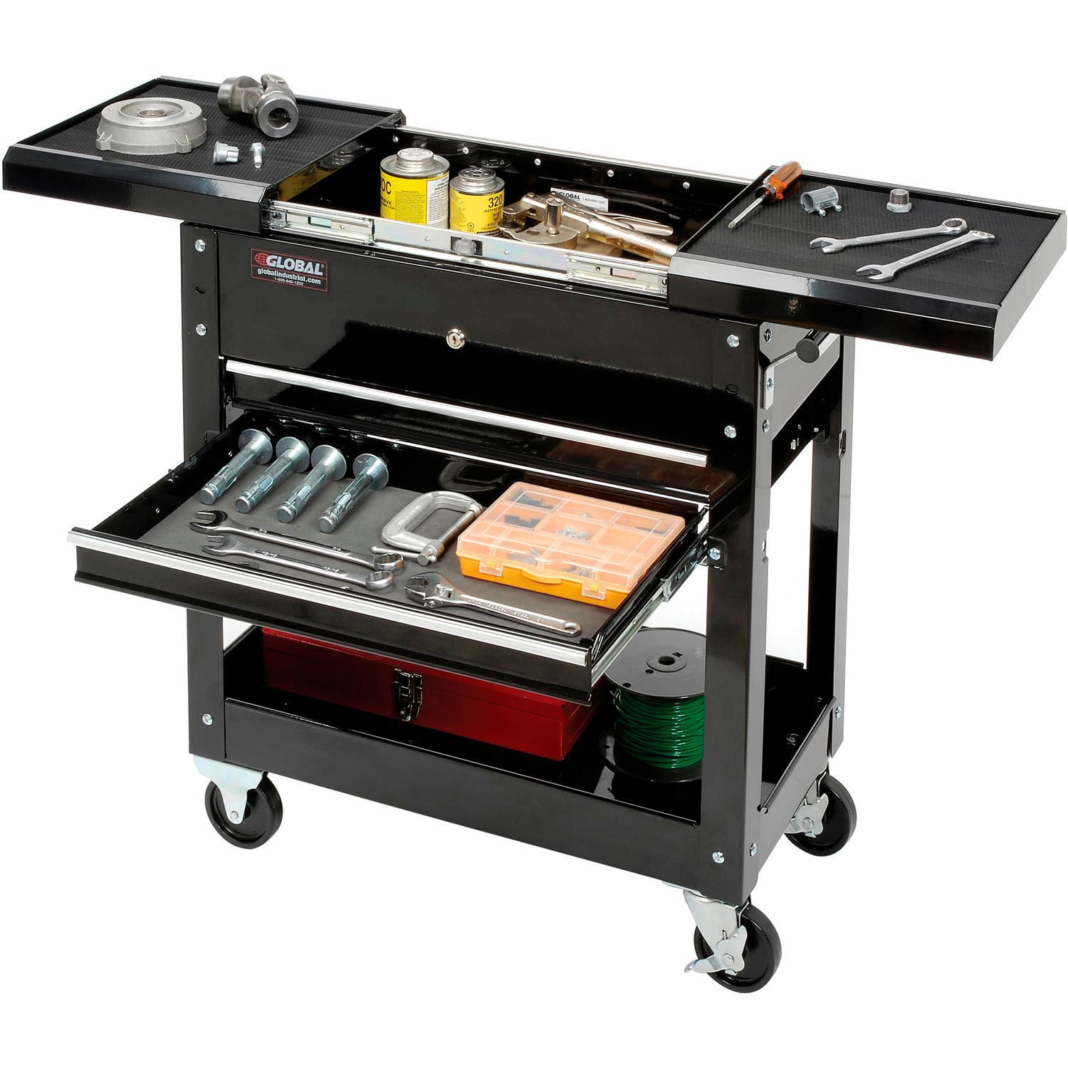 Global Industrial 27" 2-Drawer Tool Cart W/ Sliding Top, Black ...