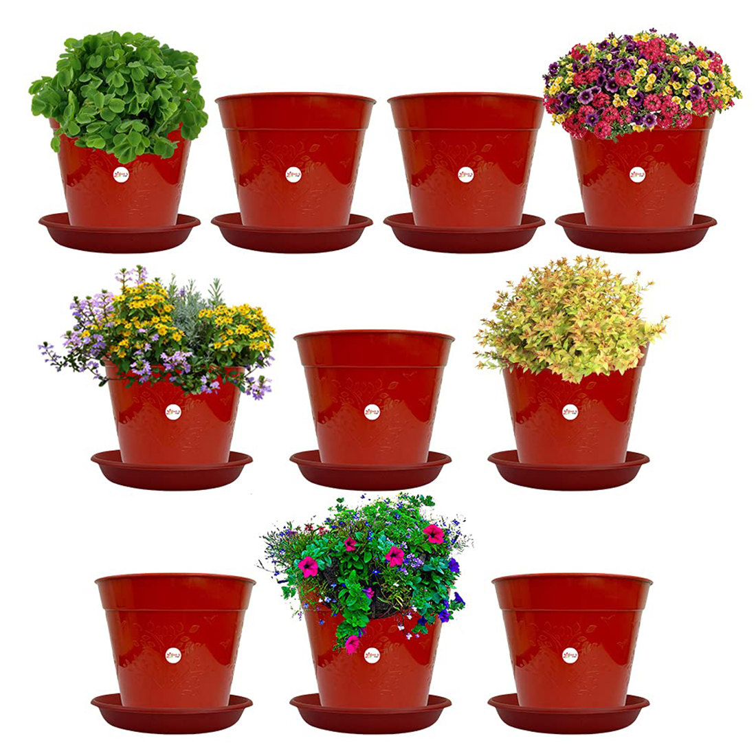 Kraft Seeds Plastic Flower Pot with Bottom Trays - Orange (Pack of 10 ...