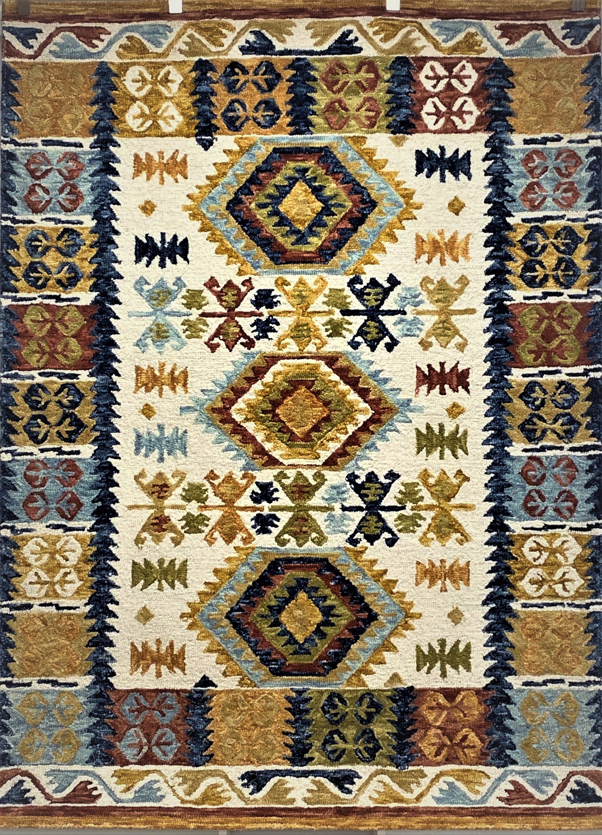 LR Home Country 5 ft. x 7 ft. Beige / Multicolored Geometric Wool Area ...