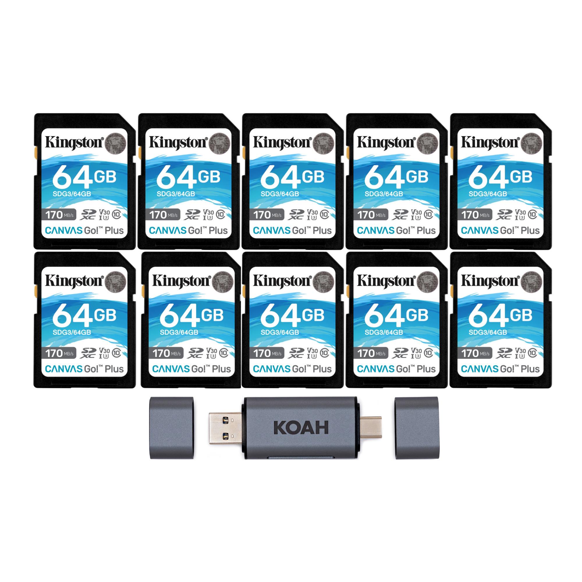 Kingston 64GB SDXC Canvas 170MB/s Read Memory Card (10-Pack) Bundle ...