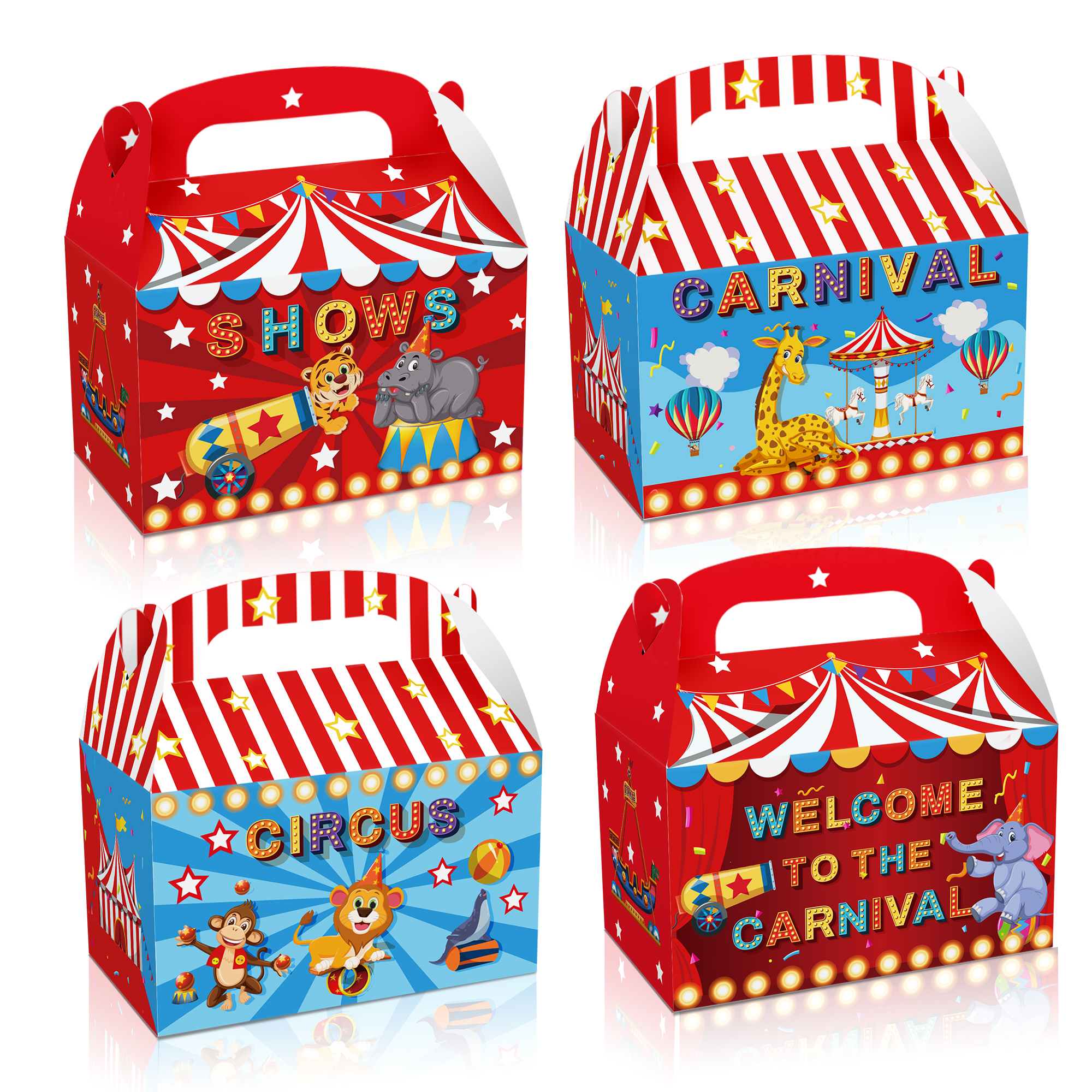 24 Pack Party Favor Boxes, Circus Gift Treat Bags, Carnival Gable Boxes ...