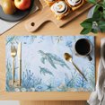Blue Sea Turtle Placemats Set of 8, Summer Beach Nautical Starfish ...